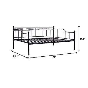 ODC Full Size Daybed with Adjustable Twin Pop Up Trundle, Heavy-Duty Steel Metal Extendable Bed for Bedroom Living Room,Black