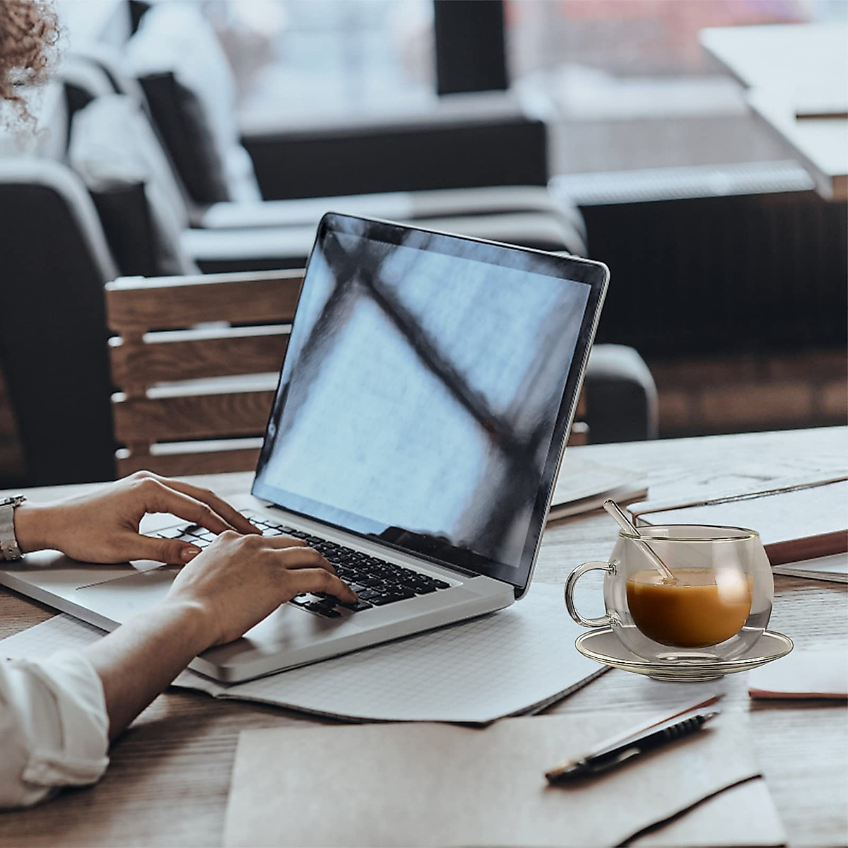 PRTECY Glass Espresso Cups with Saucers and Spoons Set of 2, 5.07/8.45 oz Double Wall Insulated Glass Coffee/Tea Cups Drinking Demitasse Mugs for Cappuccino Latte Tea and More Beverage