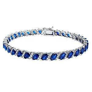 B. BRILLIANT Sterling Silver Created Blue Sapphire Marquise-cut Tennis Bracelet for Women with Jewelry Gift Box