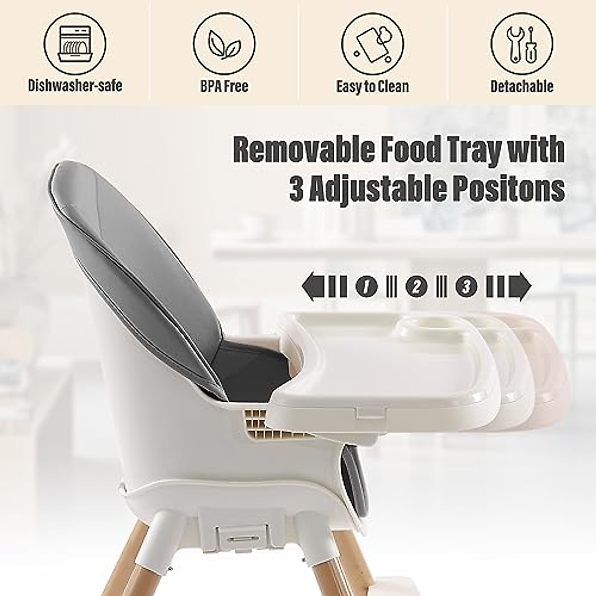 High Chairs for Babies and Toddlers, Xhakchik 6-in-1 Convertible High Chair for Toddlers, Baby High Chair with Adjustable Function, Removable Tray, Pu Mat and 5-Point Harness (Dark Grey)