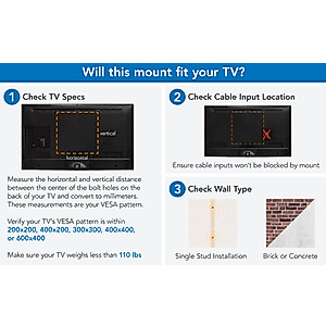 Mount-It! TV Wall Mount Landscape to Portrait Rotation, Fixed Mounting Bracket, Low-Profile for Samsung, Sony, Toshiba, Sharp, LG, Element, Westinghouse, TCL 32 to 60 Inch (Some 70") TVs, 110 lbs