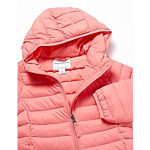 Amazon Essentials Girls' Lightweight Water-Resistant Packable Hooded Puffer Jacket - Discontinued Colors, Pink, Medium