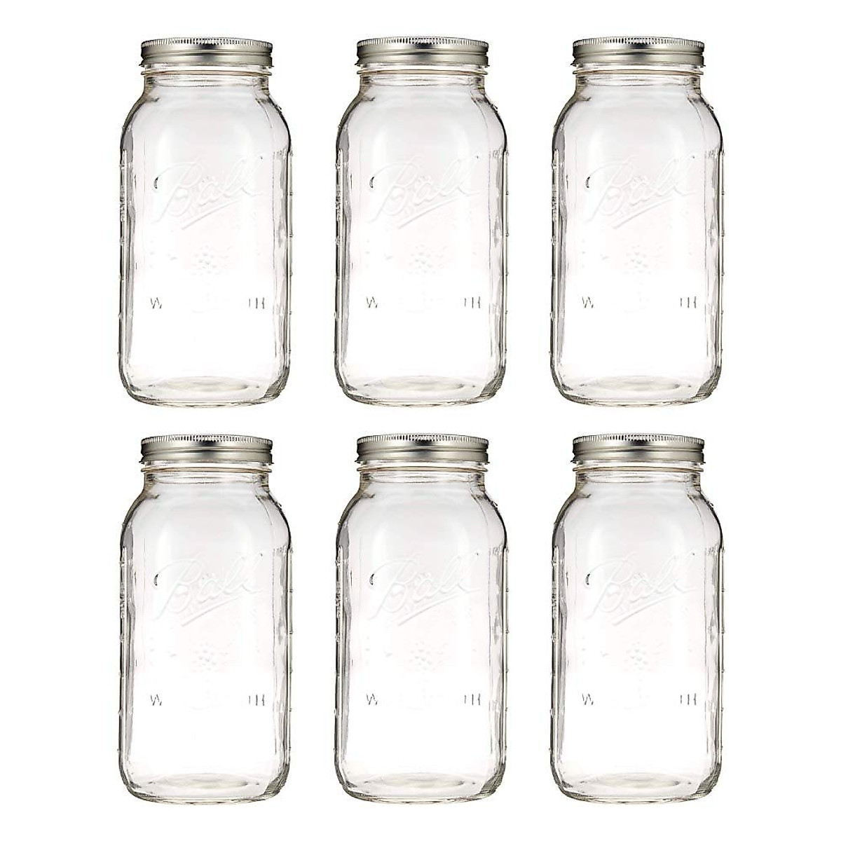 Ball Wide Mouth Half Gallon 64 Oz Jars with Lids and Bands, Set of 6, Clear