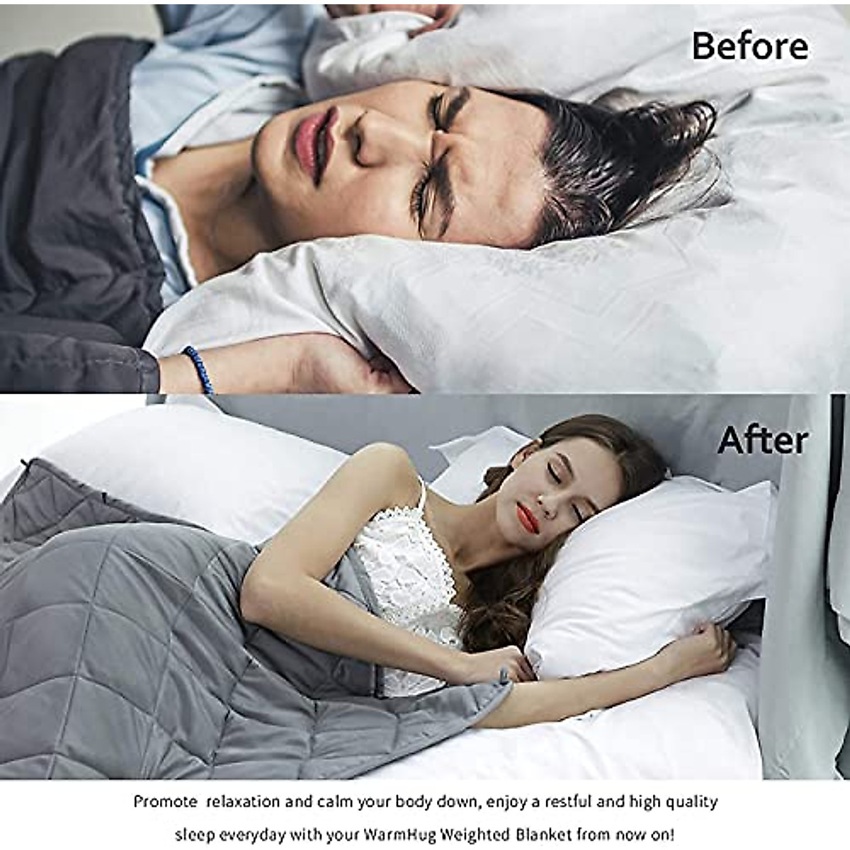 WarmHug Weighted Blanket King Size 15 lbs 86" x 92" for Couples and Adults - Cooling Breathable Heavy Blanket with Premium Glass Beads, Grey