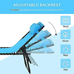 Outsunny Folding Chaise Lounge Pool Chair, Patio Sun Tanning Chair, Outdoor Lounge Chair with 4-Position Reclining Back, Breathable Mesh Seat for Beach, Yard, Patio, Blue