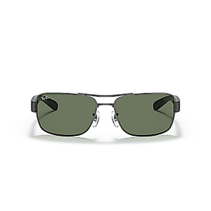 Ray-Ban Men's RB3522 Square Sunglasses, Gunmetal/Dark Green, 64 mm + 1