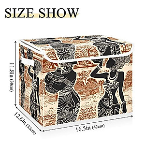 Krafig Art African Girl Foldable Storage Box Large Cube Organizer Bins Containers Baskets with Lids Handles for Closet Organization, Shelves, Clothes, Toys