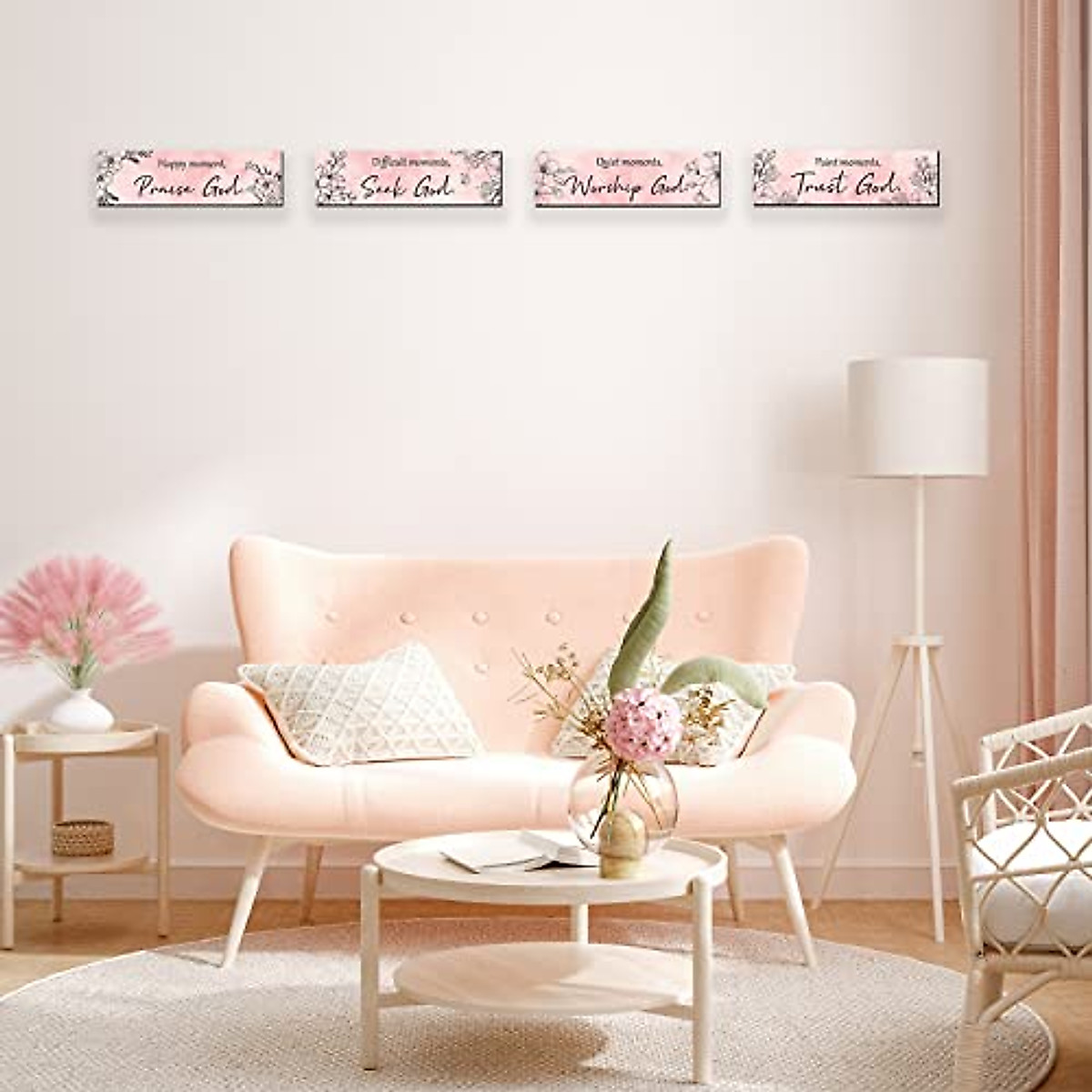 ZINYAZHE 4 Pieces Pink Wall Decor for Girls Floral Wooden Wall Hanging Wall Art Teen Women Bedroom Decor with Inspirational Quote Inspirational Wall Decors Teacher Assistant Secretaries(Pink)