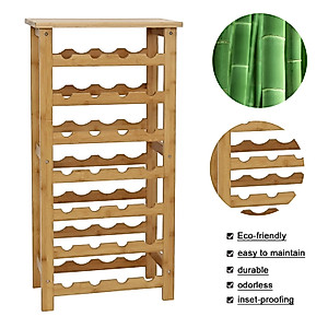 Peach Tree 28 Bottles Bamboo Wine 7-Tiers Free Standing Floor Rack Storage Shelves Cabinet Display Shelf Containers for Kitchen Mini Bar