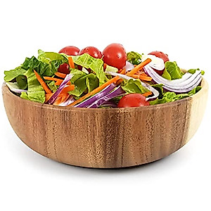 WEIGEER Acacia Wooden Salad Serving Bowl Solid Wood Hand-Carved Bowl Fruit Bowl 9.5