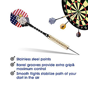 UZOPI 15 Packs Steel Tip Darts 18 Grams with Dart Sharpener and 3 Extra Flights, Aluminum Shafts & Brass Barrels, Levels in Every Rec Room, Man Cave, Bar and Game Room