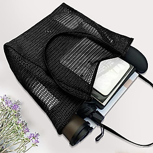 JUNP·GAN Beach Bag Mesh The Tote Bag, Womens Shoulder Handbag Casual Tote Bag Hobo Women Foldable MAX 23L For Beach Picnic Vacation Black