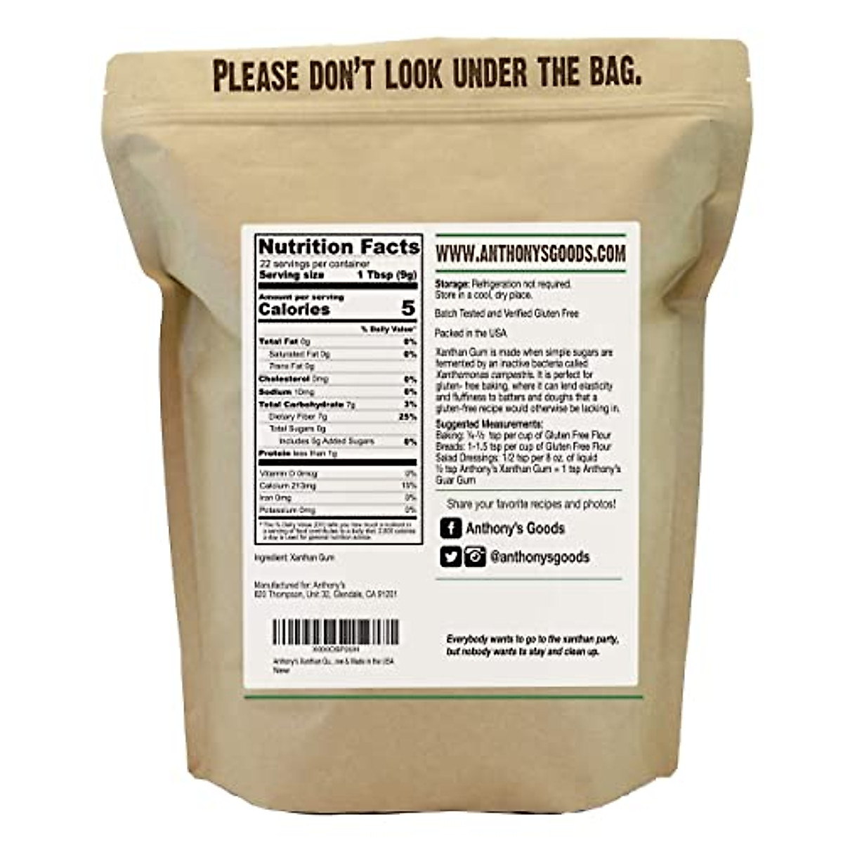 Anthony's Xanthan Gum, 1 lb, Batch Tested Gluten Free, Keto Friendly, Product of USA