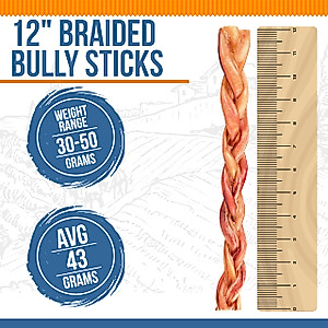 K9warehouse Braided Bully Sticks for Dogs - 12 inch (3 Count)