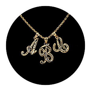 LoveBling 10K Yellow Gold Diamond Cut Cursive Initial Pendant Charms Available Letters from A to Z (S)