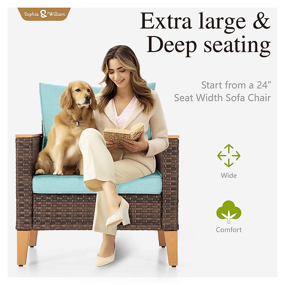 Sophia & William Patio Furniture Set with Fire Pit Table, 10 Piece Half Moon Outdoor Wicker Sectional Sofa Set, Rattan Conversation Set with 56-Inch Fire Pit Table for Backyard, Deck, Pool(Aqua Blue)