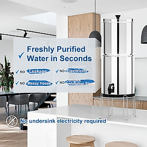 Proeau 2.9 Gallon Stainless Steel Countertop Gravity Water Filter System with 2 Black Purification Elements for Home and Outdoor Use(with Stand)