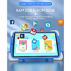 Kids Tablet Toddler Tablet 10 inch Android 12 Tablet for kid, 32GB Tableta for Boys Girls 2GB RAM WiFi Dual Camera 10.1" IPS Safety Eye Protection Screen Parental Control APP Latest Model Kid Tablets