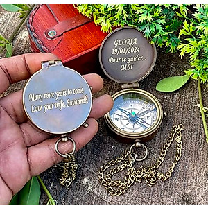 Personalized Engraved Compass. Handmade Brass Compass for Men's & Women's, Husband Gifts, Fathers Day, Anniversary, Wedding Gift for Him, Fiance Gift