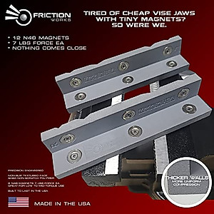 FRICTIONWORKS Vise Jaws - 6" Made in USA Pro Grade Multipurpose Reversible Bench Vise Soft Jaws – N48 Magnets, Reinforced Polyurethane. Shore hardness 60-D for multi-use non-scratch clamping