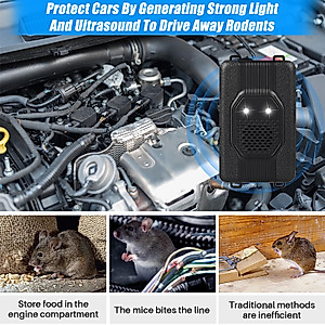 Rodent Deterrent for Cars,2 Pack Car Rodent Repellent Under Hood with Ultrasonic and Strobe Light to Keep Rodents Squirrels Out of Car,Battery Operated Rodent Repellent for Car Engines RV Garage