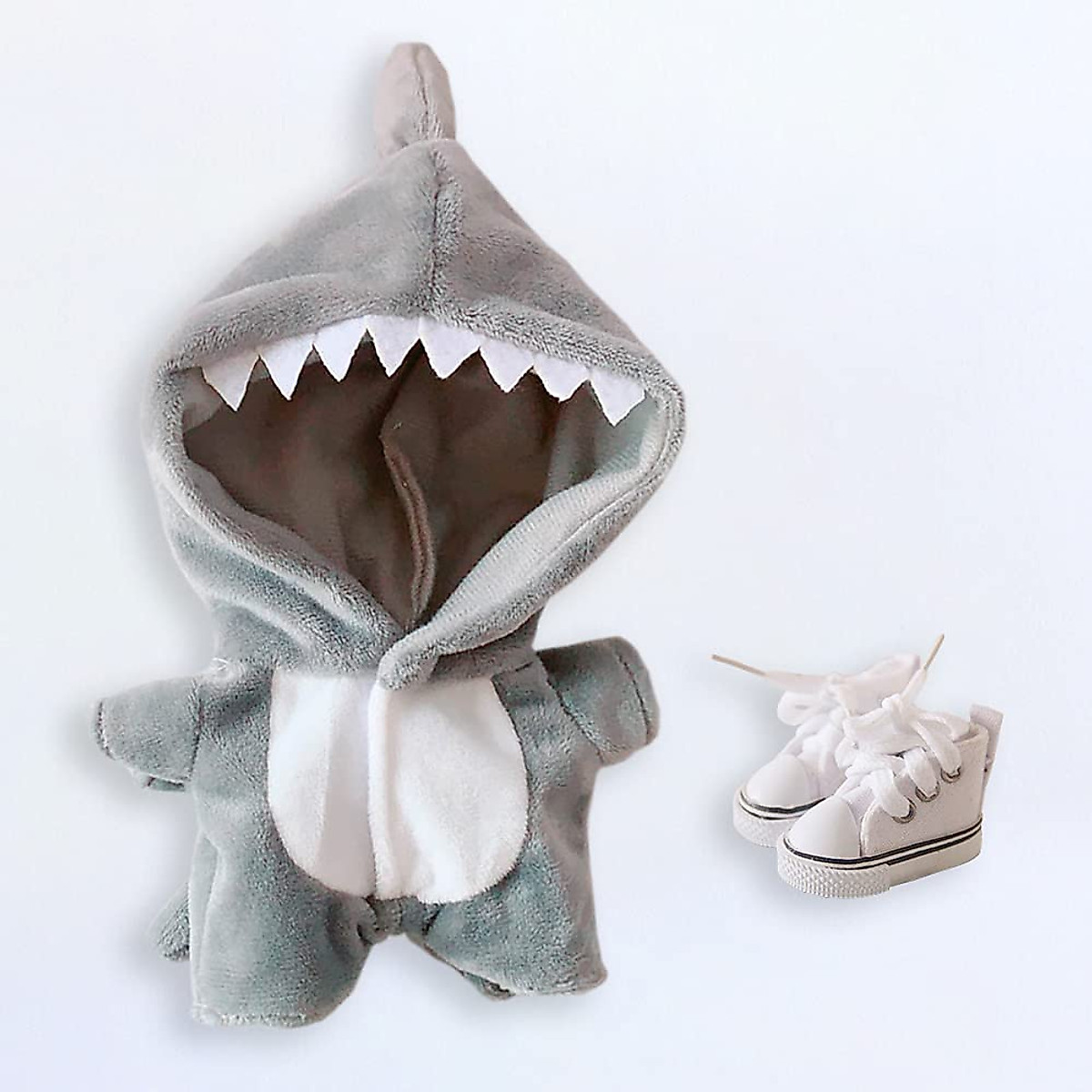 niannyyhouse Shark Clothes 20cm(7.8in) Plush Doll Clothes Onesies + Shoe 2-Piece Set Gray Pajamas (Gray)