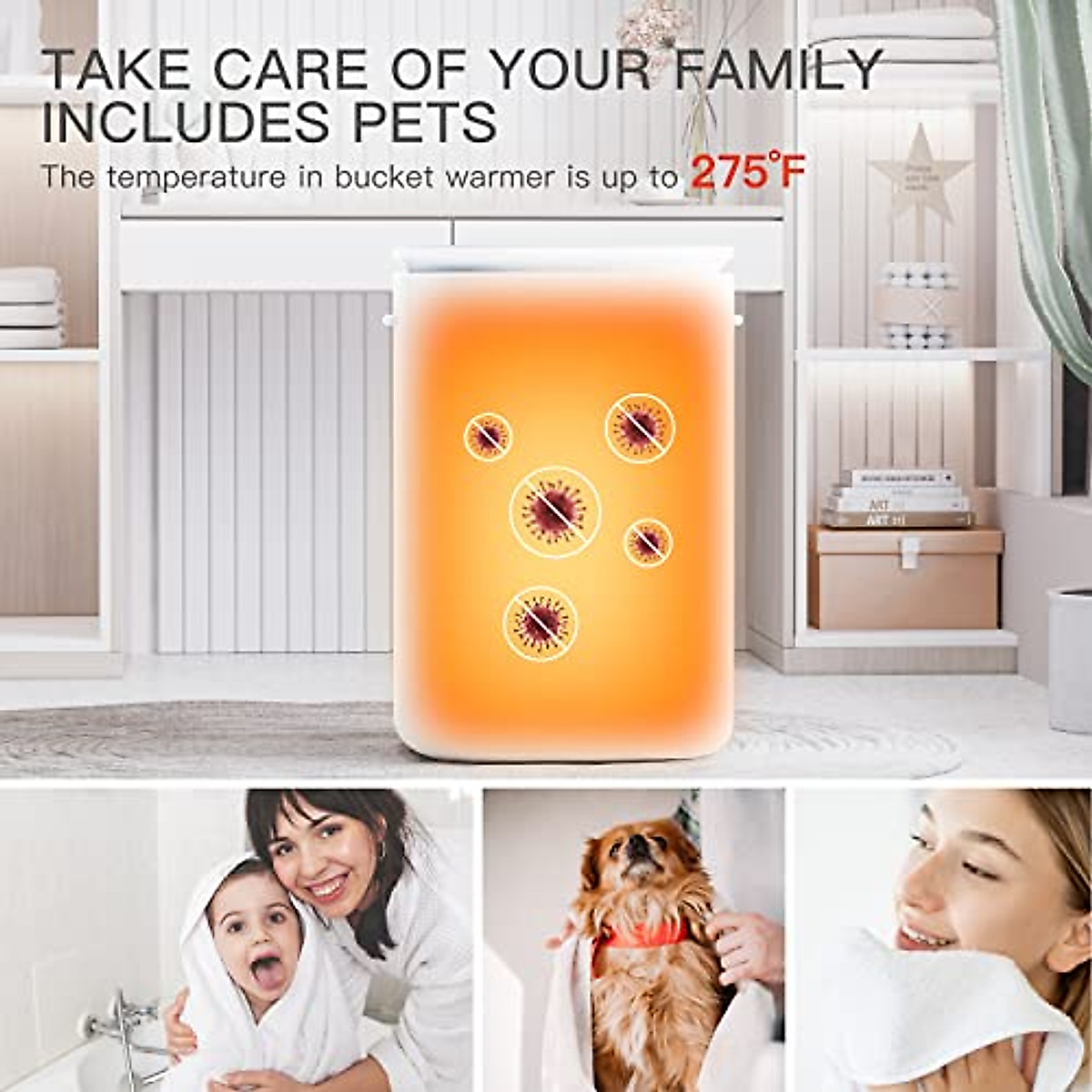 DOACE Towel Warmer Bucket, 26L Large Hot Towel Warmer with LED Display, Heat Timer 20/40/ 60 Min Adjustable, Up to 24 Hour Delay Timer, Fits Up to Two Oversized Towels - PJ, Bathrobe, Black White