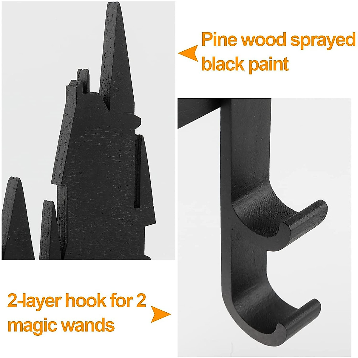 Biggun 2-Tier Wall-Mounted Pine Wood Magic Wand Display Stand - Black