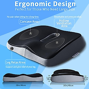 ANKUNABA Seat Cushions for Office Chairs, Large Memory Foam Chair Pad for Coccyx Tailbone Sciatica Back Pain Relief, Orthopedic Butt Pillow for Desk Car Wheelchair Computer Long Sitting (Black)