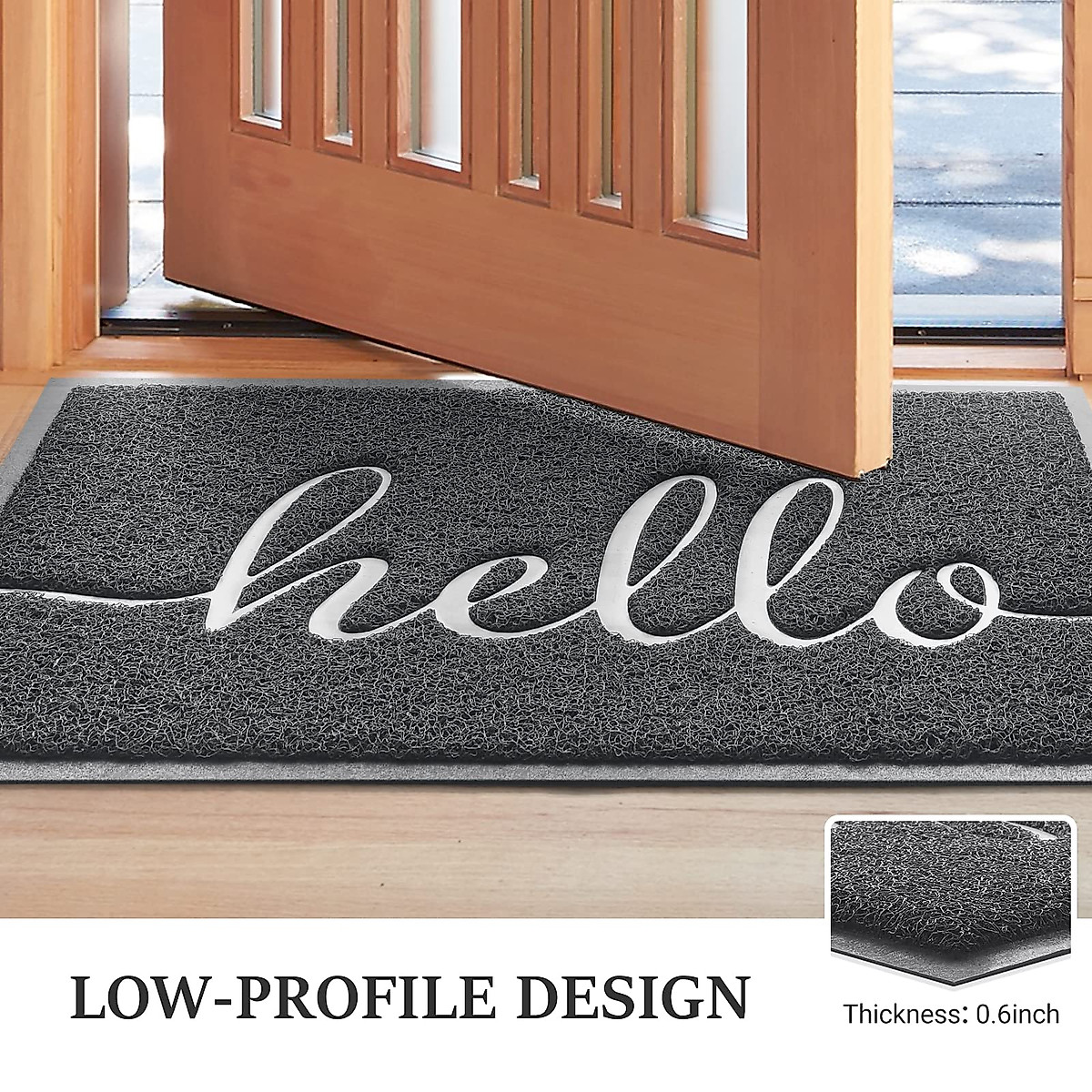 BeneathYourFeet Door Mat (36"x24",Dark Grey), Welcome Mat Low Profile Floor Mat Front Doormat Outdoor Door Rug Non Slip Rugs for Entryway, Patio, High Traffic Areas