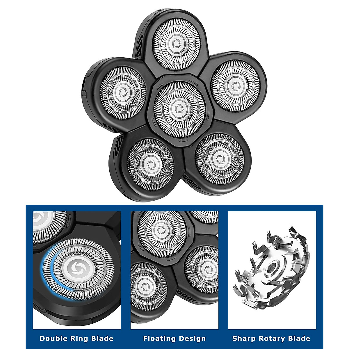 6 Men's Electric Shaver Replacement Heads, Electric Rotary Shavers Beard Razor Bald Shaver Heads with Cleaning Brush for Men