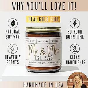 Wedding Gifts for Couples 2023, Mr and Mrs Gifts - 'Mr & Mrs Est. 2023' Candle, w/Champagne on Ice I Unique Newlywed Wedding Gifts for Couple I Wedding Shower Gifts Bride & Groom I 50Hr Burn,USA Made