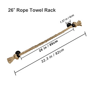 Perfeso.L 26'' Nautical Rope Towel Bar Wall Mounted Black Coastal Towel Rack Unique Knot for Nautical Bathroom Decor Bathroom Accessories Towel Holder