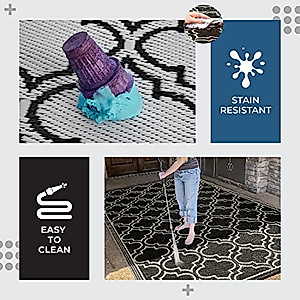 Funky Strokes Outdoor Rug 4x6 - Outdoor Rugs for Patios Clearance - Waterproof Camping Rugs for Outside Your RV, Porch, Deck, Tent, Camper Accessories - Outdoor Patio Rug (Black and Gray)