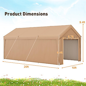 S AFSTAR 10x20FT Carport with Sidewalls, Heavy Duty Car Shelter Tent with 2 Roll-up Doors, 180g PE Canopy, 8 Sturdy Galvanized Steel Legs, Portable Garage Car Port Canopy for Car Boat Party Wedding