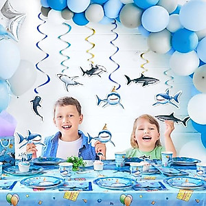 WERNNSAI Shark Party Hanging Swirls – 24 PCS Shark Party Supplies Birthday Decorations for Boys Ocean Shark Themed Party Baby Shower Ceiling Decor