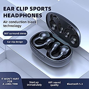 Bluetooth 5.3 Ear Clip Bone Conduction Headphones, Wireless Earbuds with Earhook for Gym, Open Ear in Ear Headphones, Mini Sports Waterproof Running Earring Headphones,
