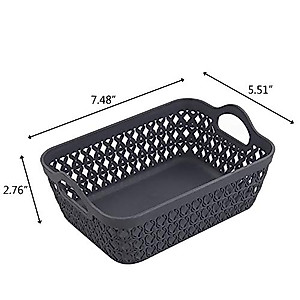 Readsky Small Plastic Storage Baskets with Handles, Desktop Weave Storage Baskets, Deep Grey, 12 Packs