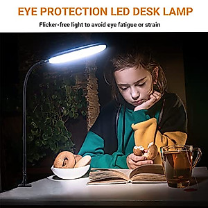 CELYST LED Desk Lamp with Clamp, 10W Flexible Gooseneck Swing Arm Clip Lamp with USB Plug, 3 Color Modes, 30 Brightness Levels, Eye-Caring Portable Desk Light for Home Office Reading Working (Black)