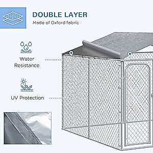 PawHut Dog Kennel Outdoor with Water-Resistant Cover, Steel Exercise Pen with Galvanized Chain Link, Outside Pet Playpen with Secure Lock, 9.8' x 9.8' x 7.7'