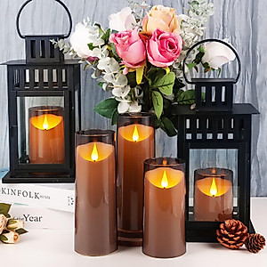 NURADA Flameless Candles: Acrylic LED Pillar Candles Battery Operated with Remote and Timer for Romantic Ambiance and Home Table Bathroom Decor, Gray, Pack of 5