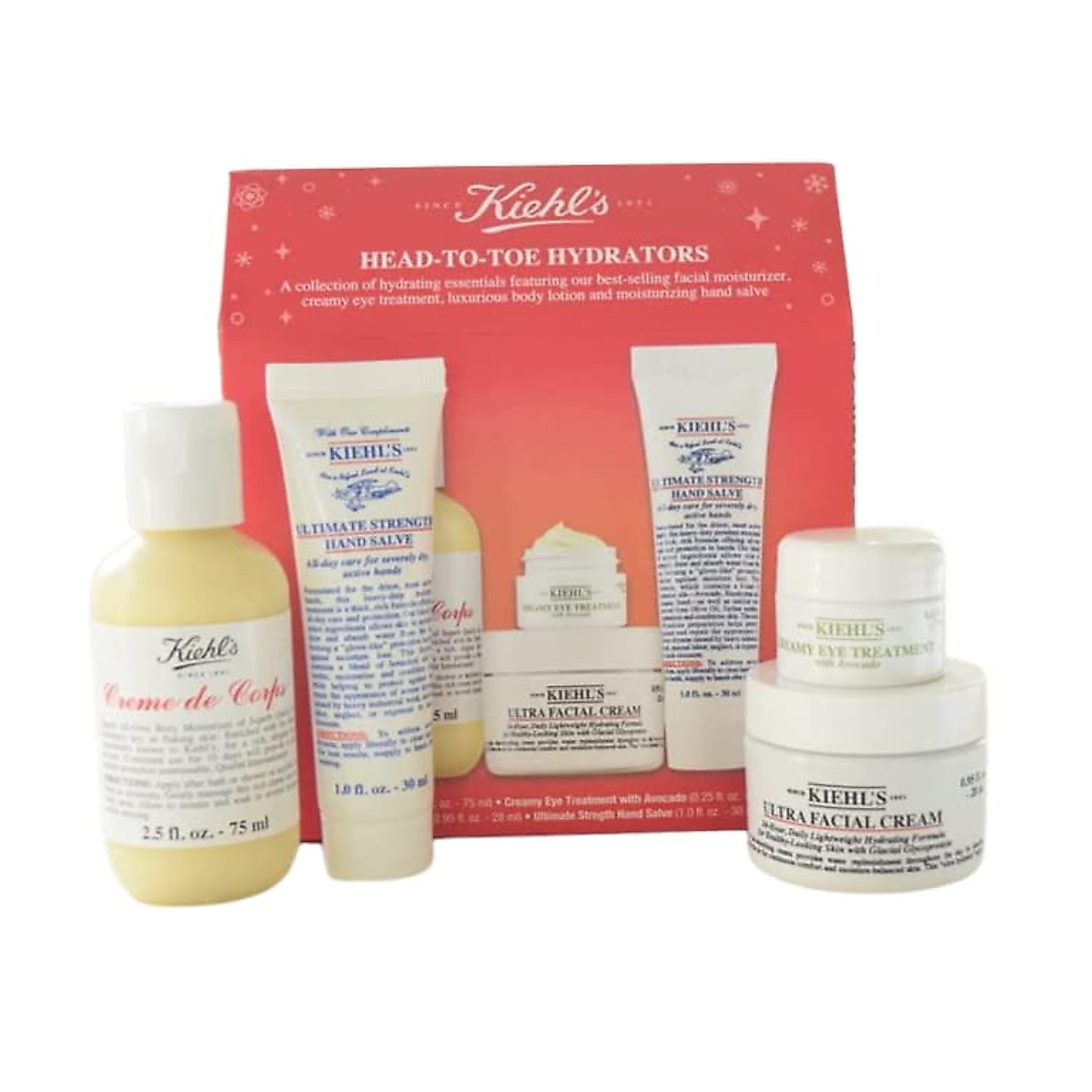 Kiehl's Head-to-Toe Hydrators Holiday Gift Set:: Creme de Corps Body Moisturizer, Creamy Eye Treatment with Avocado Nourishing Eye Cream, Ultra Facial Cream, and Ultimate Strength Hand Salve
