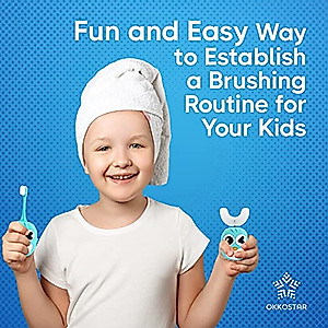 OKKOSTAR Electric Auto Toothbrush Kids U Shaped Toothbrush Set with 4 Brush Heads, BPA Free CPSIA Compliant, Kids 360 Toothbrush, Auto Brushes for Teeth Kids, Age 3-12