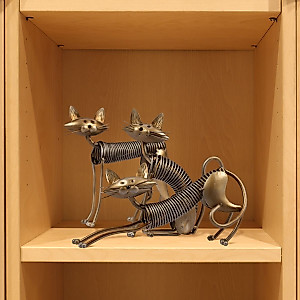 Tooarts Metal Sculpture Iron Art Cat Spring Handicraft Crafting Home Decoration Furnishing Craft