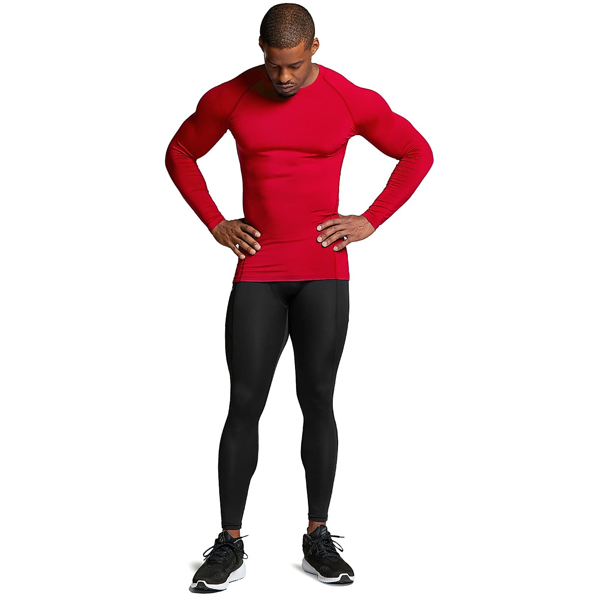 ATHLIO Men's Thermal Long Sleeve Compression Shirts, Winter Gear Sports Base Layer Top, Athletic Running T-Shirt, Active Top 3pack Black/Charcoal/Red, Medium