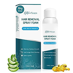 NATURE NATION Hair Removal Spray Foam - 7.17 oz (212ml) - Cream - Bigger Size & Newest Formula with Aloe Vera Blue 7.17 Fl Oz (Pack of 1)
