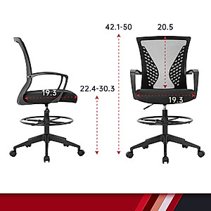 FDW Drafting Chair Tall Office Chair Ergonomic Office Chairs Adjustable Height Rolling Swivel Computer Task Chair Mesh Desk Chair with Arms Foot Rest Back Support (Black)