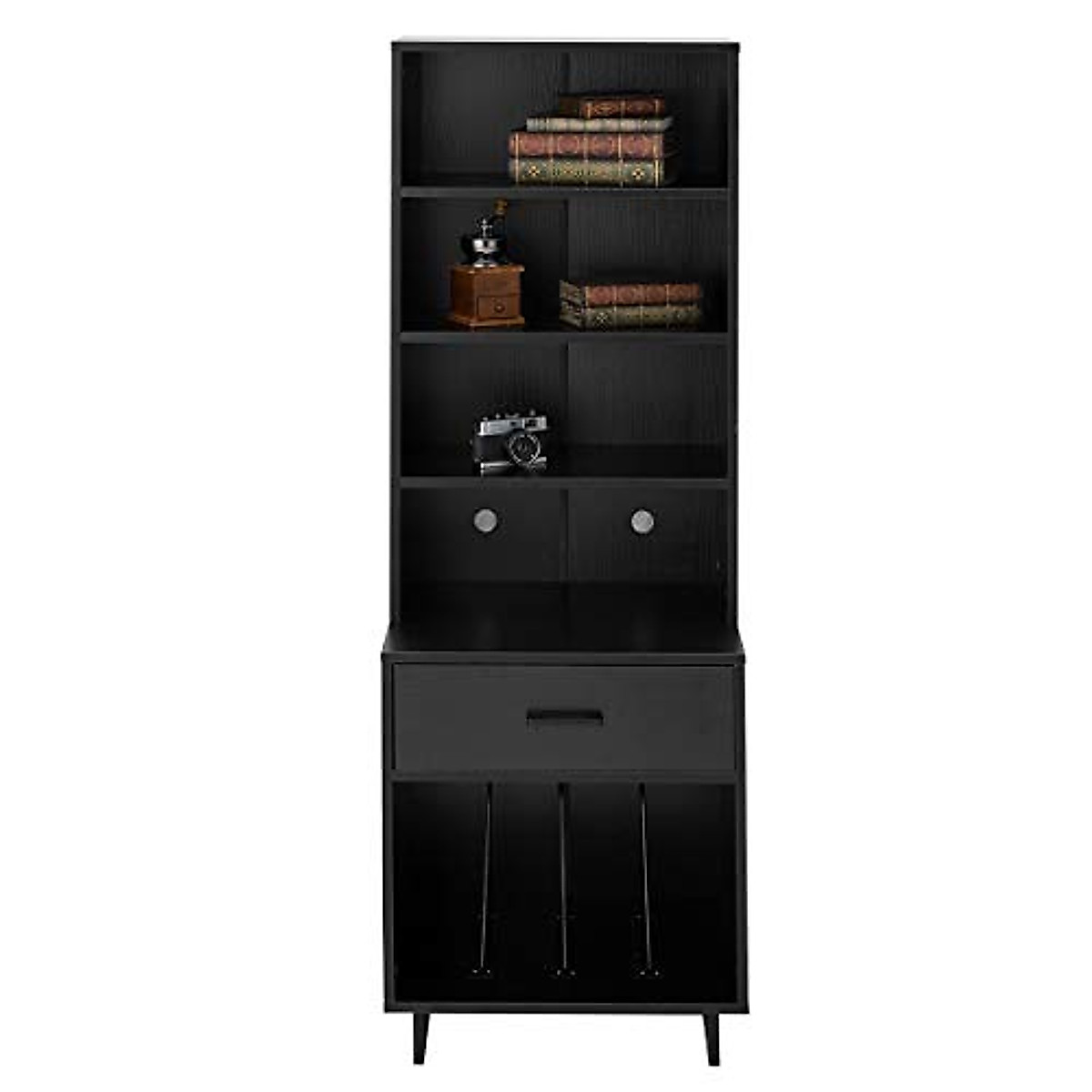 MELLCOM Wooden Bookcase Storage Cabinet Bookshelf with 3 Shelves and 1 Drawer, Modern Standing Shelf, Side Corner Storage Cabinet Decor Furniture for Home Office (Black)