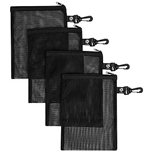 PALTERWEAR Mesh Zipper Bag with Clip - Set of 4 (Black, 7 x 9 inch)