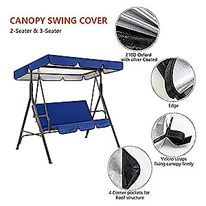 JHGF Patio Swing Canopy Fabric Waterproof Top Cover Cloth, Replacement Canopy Cover, All Weather Protection Outdoor Garden Furniture Covers for 2/3-Seater Chair Awning Glider Swing Cover